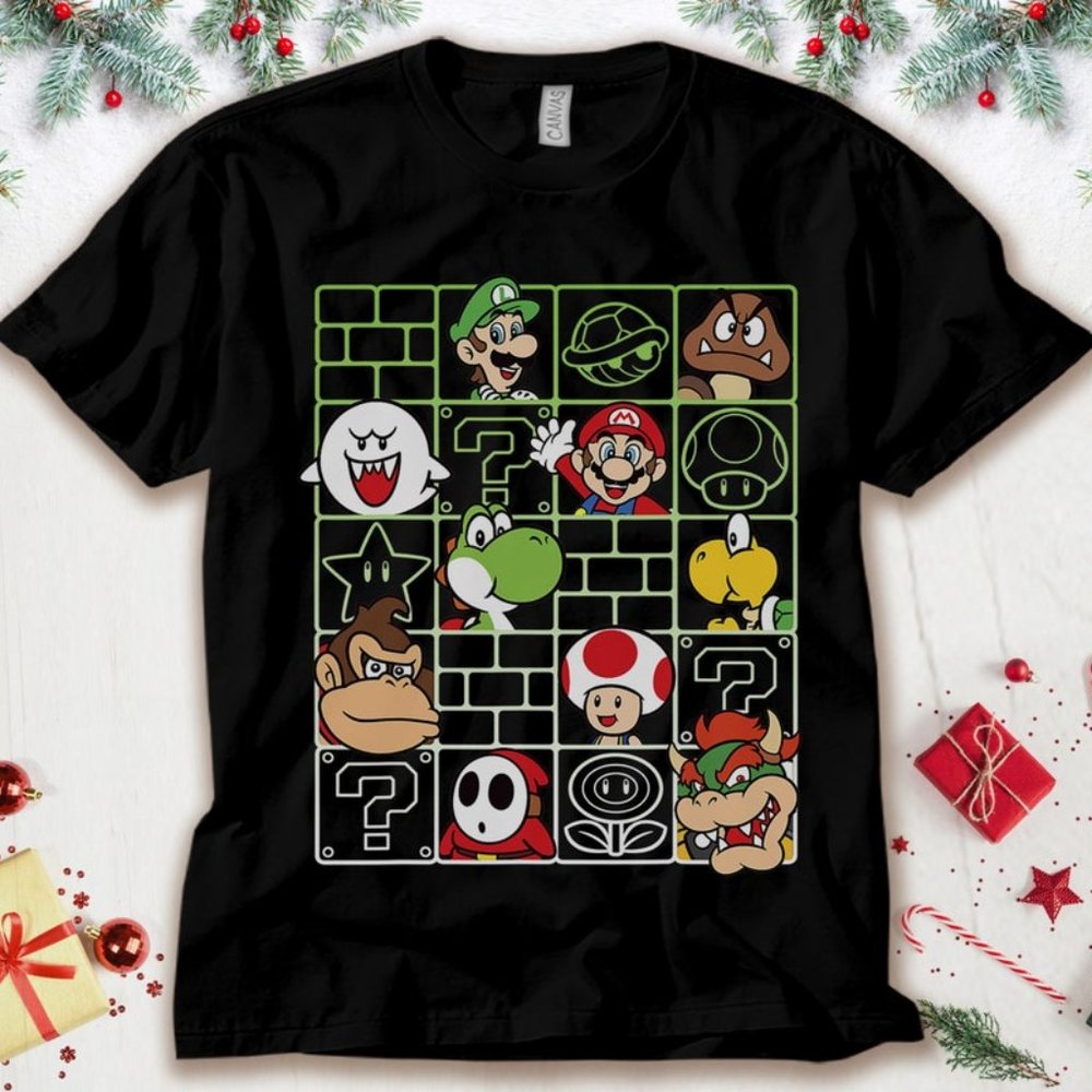 Super Mario Group Shot Brick Wall Poster Unisex Tee T… - Gem